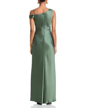 Aqua Long One Shoulder Gown - Olive