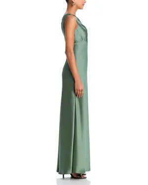Aqua Long One Shoulder Gown - Olive