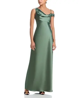 Aqua Long One Shoulder Gown - Olive