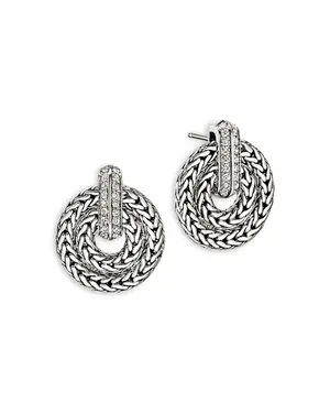 John Hardy Icon Diamond Oval Link Drop Earrings - Silver