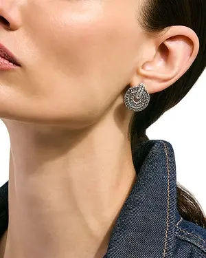 John Hardy Icon Diamond Oval Link Drop Earrings - Silver