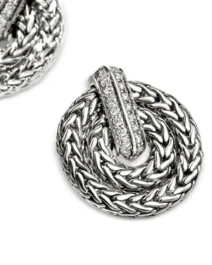 John Hardy Icon Diamond Oval Link Drop Earrings - Silver