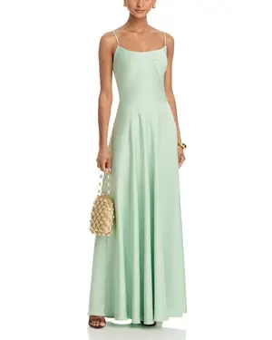 Aqua Satin Lace-up Back Gown - Honeydew