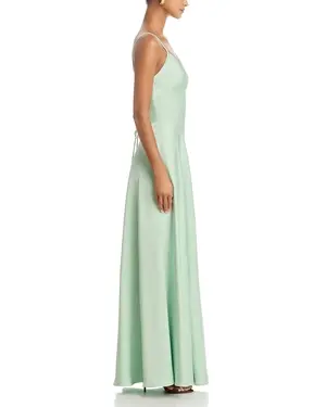 Aqua Satin Lace-up Back Gown - Honeydew