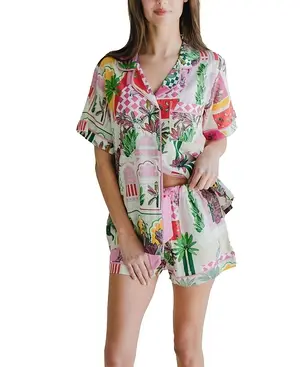 KATIE KIME Greco Garden Pajama Shorts Set - Pink