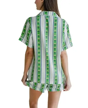 KATIE KIME Garden Stripe Pajama Shorts Set - Green