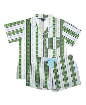 KATIE KIME Garden Stripe Pajama Shorts Set - Green