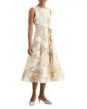 HOBBS LONDON Paisley Tie Waist Midi Dress - Cream Multi