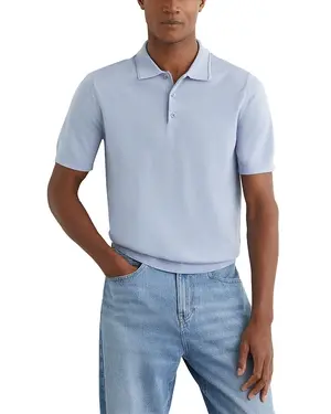 REISS Manor Merino Wool Polo Shirt - Sky Blue