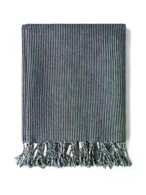 Brunello Cucinelli Striped Fringed Linen Throw Blanket - Blue