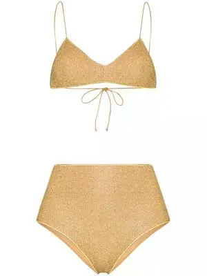 Oseree Lumiére Metallic High-waist Bikini Set - Gold