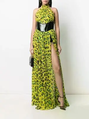 Philipp Plein Leopard-print Halterneck Maxi Dress