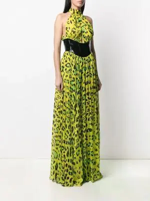 Philipp Plein Leopard-print Halterneck Maxi Dress