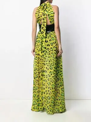 Philipp Plein Leopard-print Halterneck Maxi Dress