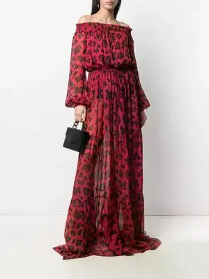 Philipp Plein Leopard-print Off-shoulder Maxi Dress