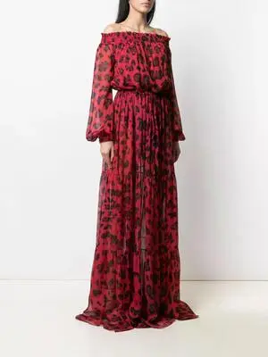 Philipp Plein Leopard-print Off-shoulder Maxi Dress