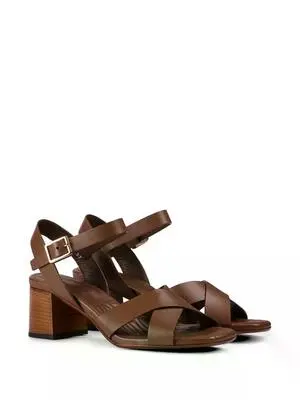 DOUCAL'S Leather Cross Strap Sandals - Brown