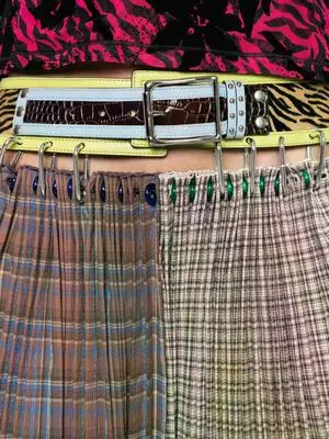 CHOPOVA LOWENA Belted Plaid Mini Skirt