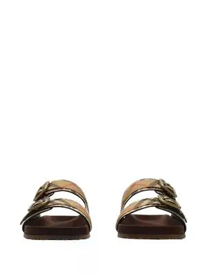 Burberry Python-print Leather Urchin Sandals With Check Detail - Neutrals