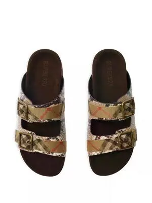 Burberry Python-print Leather Urchin Sandals With Check Detail - Neutrals