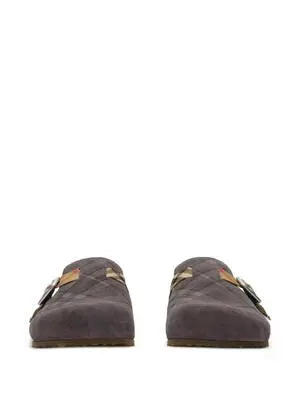 Burberry Embossed Check Suede Clogs - Grey