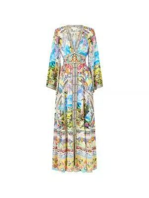 Camilla Kimono Sleeve Shirring Dress - Blue