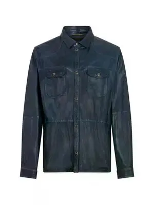 MOORER Flap-pocket Leather Jacket - Blue
