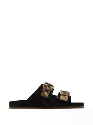 Burberry Check Embossed Suede Urchin Sandals - Black