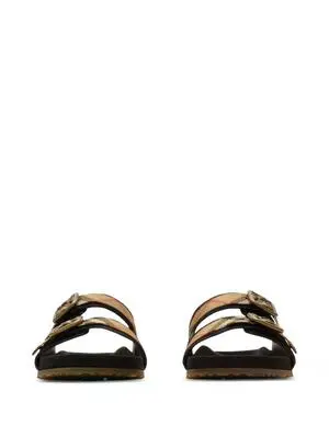 Burberry Check Embossed Suede Urchin Sandals - Black