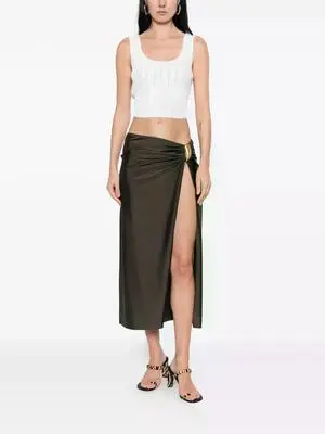 Simkhai Gathered Embellished Midi Skirt