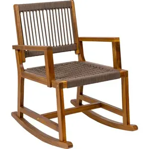 JONATHAN Y Laguna Coastal Solid Acacia Wood And Woven Rope Indoor/outdoor Rocking Armchair For Patio, Front Porch - Brown