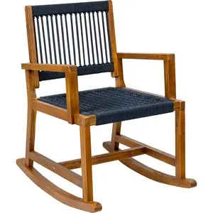JONATHAN Y Laguna Coastal Solid Acacia Wood And Woven Rope Indoor/outdoor Rocking Armchair For Patio, Front Porch - Navy