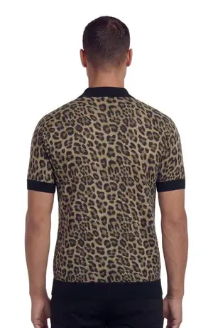 LORDS OF HARLECH Leopard Merino Silk Cashmere Polo - Leopard Brown