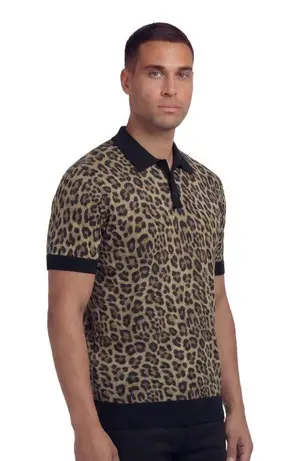 LORDS OF HARLECH Leopard Merino Silk Cashmere Polo - Leopard Brown