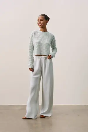 Naked Cashmere Chrissy Cropped Cable Knit Sweater - Jadite