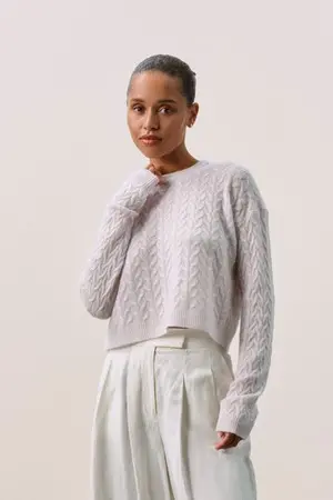 Naked Cashmere Chrissy Cropped Cable Knit Sweater - Marble