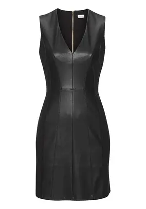 LASCANA Faux Leather V-neck Sheath Dress