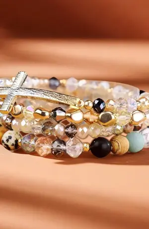 HUMANIST BEAUTY Healing Cross 4-stack Beaded Bracelets