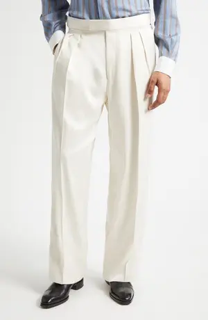 TOM FORD Pleated Silk Gabardine Wide Leg Pants - Ivory