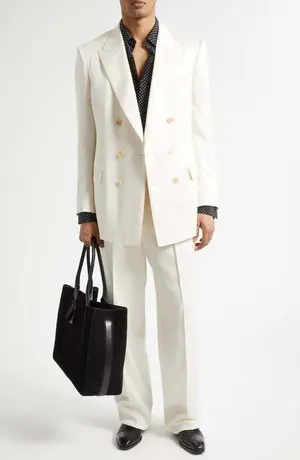 TOM FORD Pleated Silk Gabardine Wide Leg Pants - Ivory