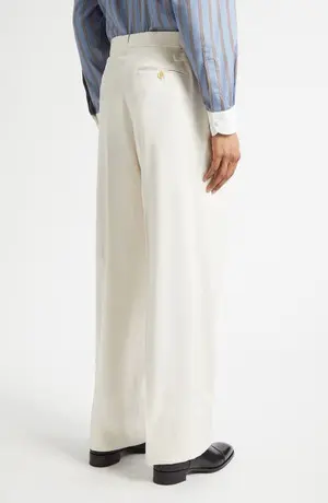 TOM FORD Pleated Silk Gabardine Wide Leg Pants - Ivory