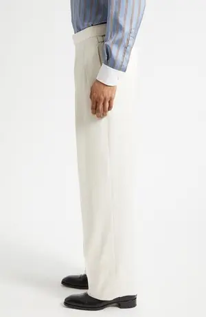 TOM FORD Pleated Silk Gabardine Wide Leg Pants - Ivory