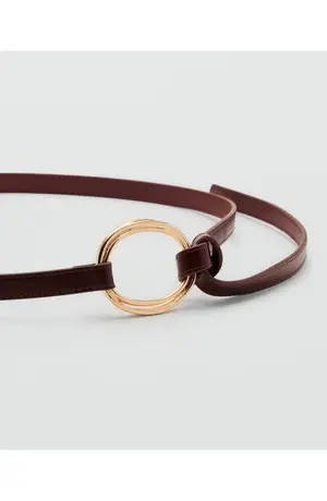 Mango Buckle Faux Leather Belt - Brown