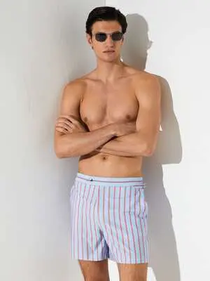 REISS Pinstripe Side-adjuster Swim Shorts - Soft Blue