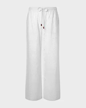 Vilebrequin Floral Broderie Anglaise Cotton Wide Leg Pants - White