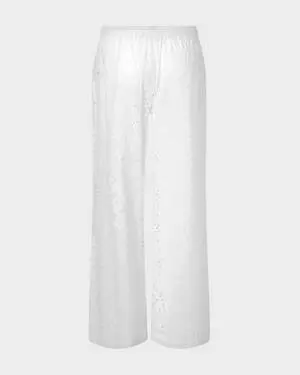 Vilebrequin Floral Broderie Anglaise Cotton Wide Leg Pants