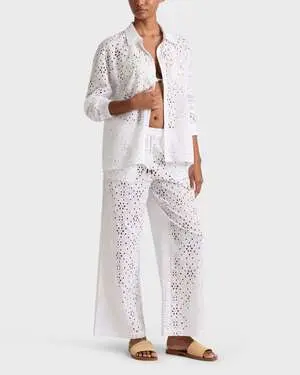 Vilebrequin Floral Broderie Anglaise Cotton Wide Leg Pants