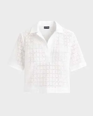 Vilebrequin Geometric Broderie Anglaise Fallon Shirt - White