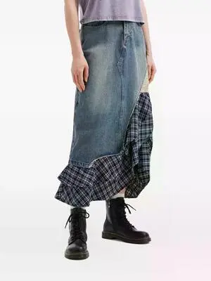 Izzue Frayed Check Ruffled Skirt - Blue