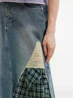 Izzue Frayed Check Ruffled Skirt - Blue